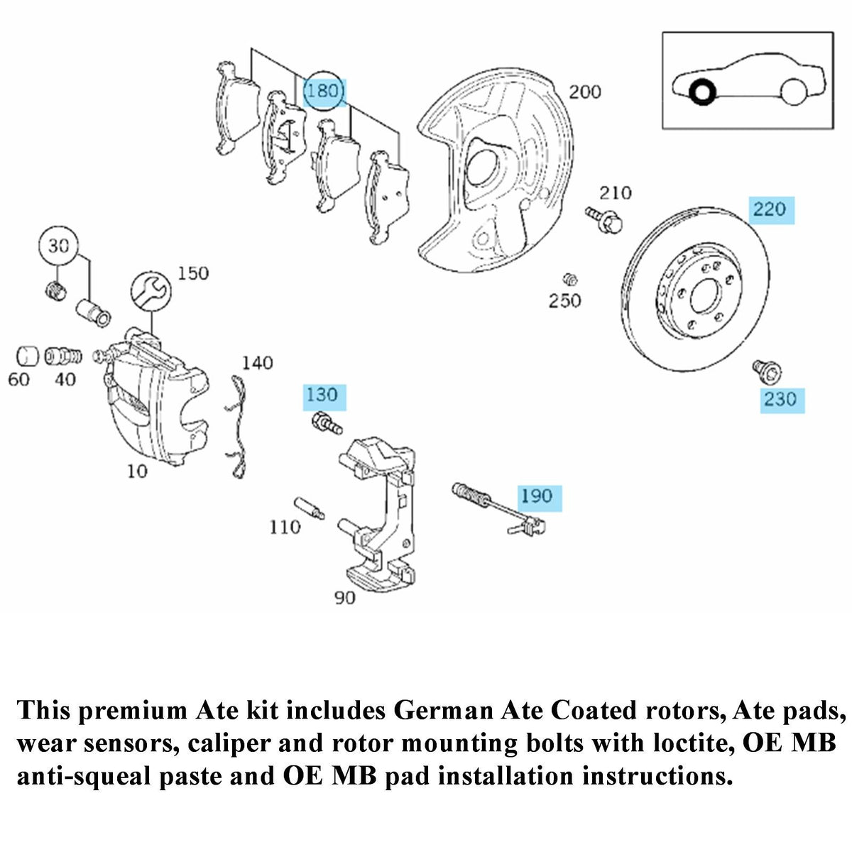 Complete Front Brake German Ate Coated Disc & Pad Kit Mercedes 1996-04 ...