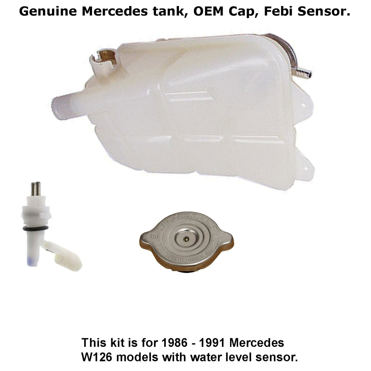 Radiator Overflow Expansion Tank Kit with Cap and Sensor 1986-91 Merce ...